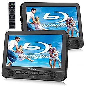 NAVISKAUTO 10.1'' Blu Ray Dual Screen DVD Player Portable with Rechargeable Battery Support 1080P Video, Dolby Audio, HDMI Out, Sync Screen, Last Memory, Region Free, USB/SD Card