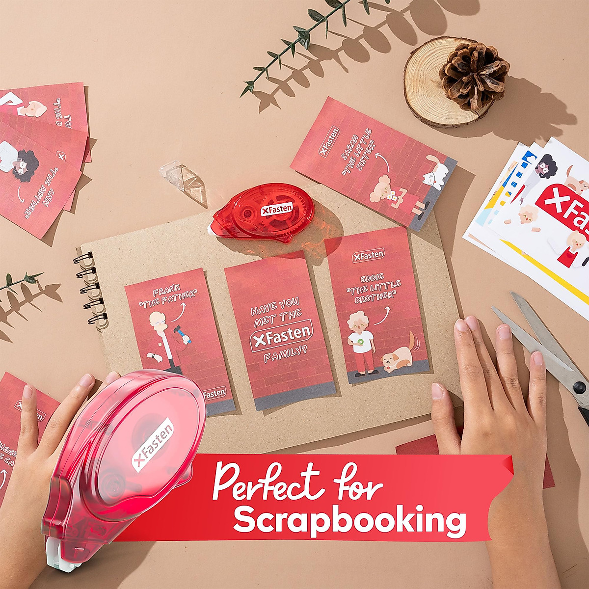 XFasten Adhesive Roller for Scrapbooking, 8mm x 30ft 4-Pack Double Sided Glue Tape Roller, Scrapbook Supplies for Adults, Photo Tape for Scrapbooking