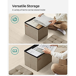 SONGMICS MAZIE Collection - Small Folding Storage Ottoman, Foot Rest Stool, 12.2 x 16.1 x 12.2 Inches, 286 lb Load Capacity, for Living Room, Bedroom, Home Office, Dorm, Light Taupe ULSF102K01