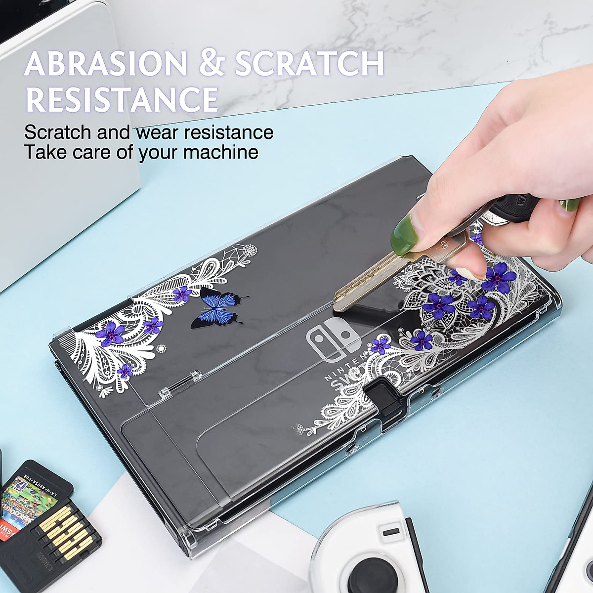 DLseego Purple Butterfly Flower Floral Switch OLED Case 2021 Version Anti-Scratch Dockable Console Clear PC Hard Shell Soft TPU Shock-Absorption Joy Con Cover Romantic Design for Switch OLED Model