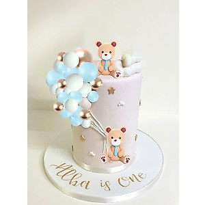 Bear Cake Toppers With Blue Gold White Cake Topper Mini Balloons, For Baby Shower Gender Reveal Party Birthday Party Bear Theme Party Supplies (Blue)