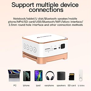 AMOOWA Mini Projector with WiFi Bluetooth: Smart Portable,Built in Rechargeable Battery,1080P HD Support,DLP,4Hour Playtime,Connects to iPhone and Android TV Without HDMI interface RAM/ROM: 1GB+8G