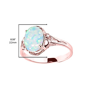 Modern Contemporary Rings 10K Rose Gold October Birthstone Lab Grown Oval Opal Gemstone Solitaire Ring - Size 6-1/4