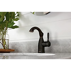 Moen Sarona Mediterranean Bronze One-Handle Single Hole Rustic Farmhouse Bathroom Faucet with Optional Deckplate, Traditional Bathroom Sink Faucet and Drain Assembly, 84144BRB