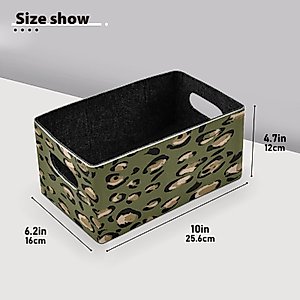 Kigai Hunter Green Leopard Storage Basket for Shelves, Foldable Open Storage Bins with Double Handle, Set of 2 Rectangular Felt Storage Organizer Boxes for Office Desk Home