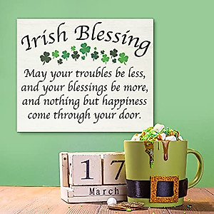 JennyGems St Patricks Day Decor, Irish Blessing Sign, May Your Troubles Be Less and Your Blessings Be More, Irish Prayer, Irish Decor, 7.25 x 6 Hanging Wood Sign