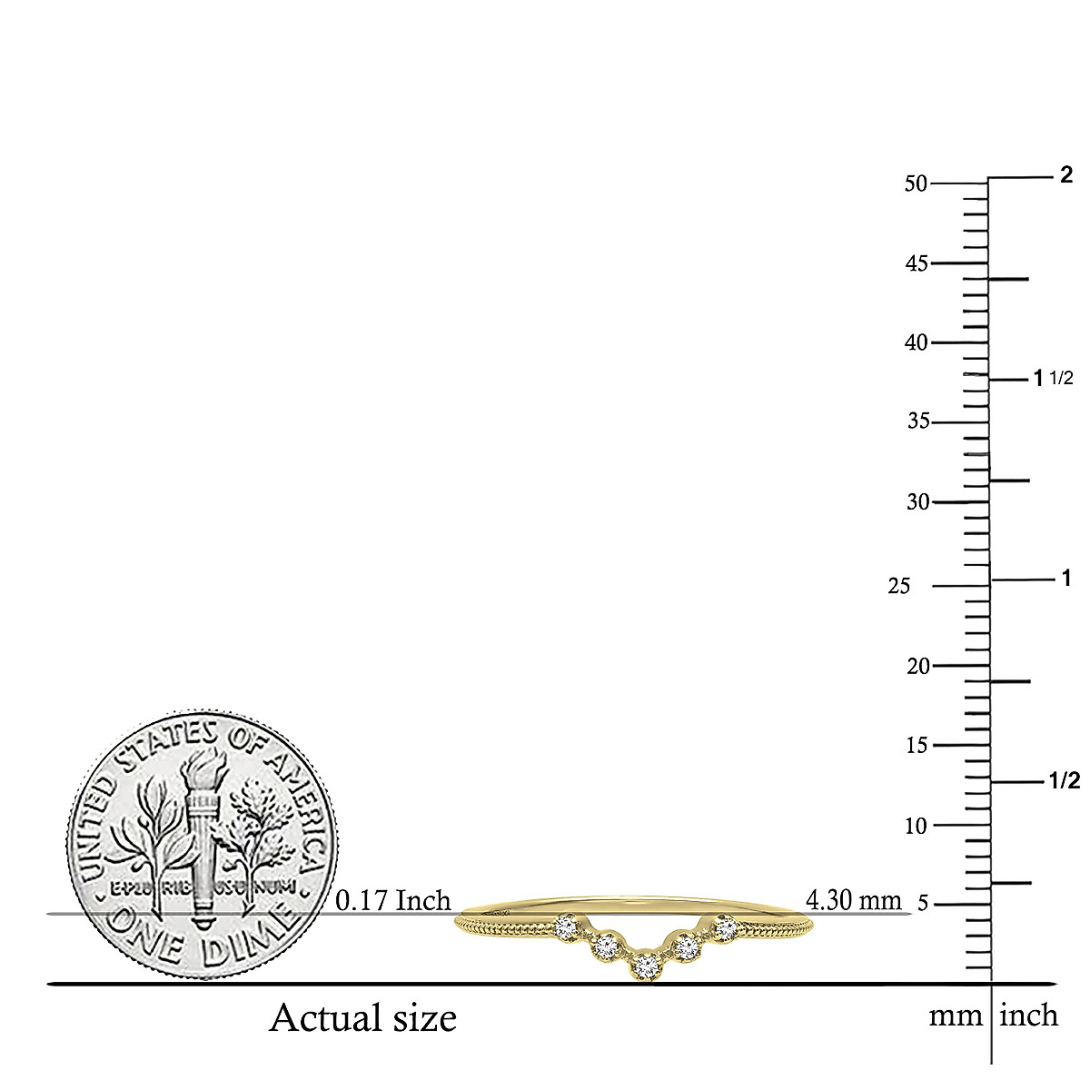 Dazzlingrock Collection White Diamond 5 Stone Beaded Chevron Band for Women (0.05 ctw, Clarity I-J, Clarity I1-I2) in 14K Yellow Gold Size 7