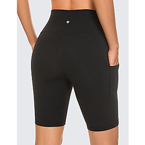 CRZ YOGA Women's Butterluxe Biker Shorts 8 Inches - High Waisted Workout Yoga Shorts Side Pockets Volleyball Buttery Soft Black Medium