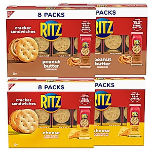 RITZ Peanut Butter Sandwich Cracker Snacks and Cheese Sandwich Crackers, Snack Crackers Variety Pack, 32 Snack Packs (6 Crackers Per Pack)