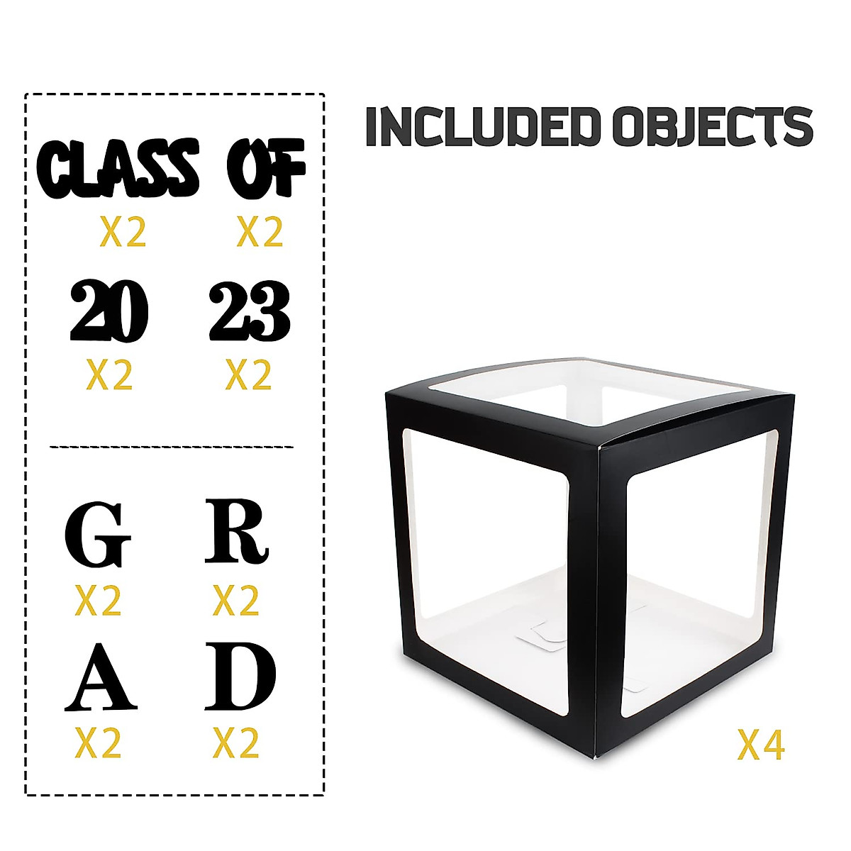 LINGTEER Class of 2023 Black Balloons Box Graduation Party Decorations - 4Pcs Balloon Boxes Cheers to School Grad Party Decorations Supplies.