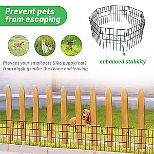 10Pack Animal Barrier Fence - No Dig Garden Decorative Fence Rustproof Metal Wire Panel Border for Dog Rabbits Ground Stakes Defense and Outdoor Patio, T Shape. Total Length 17 in(H) X 10.8 Ft(L)