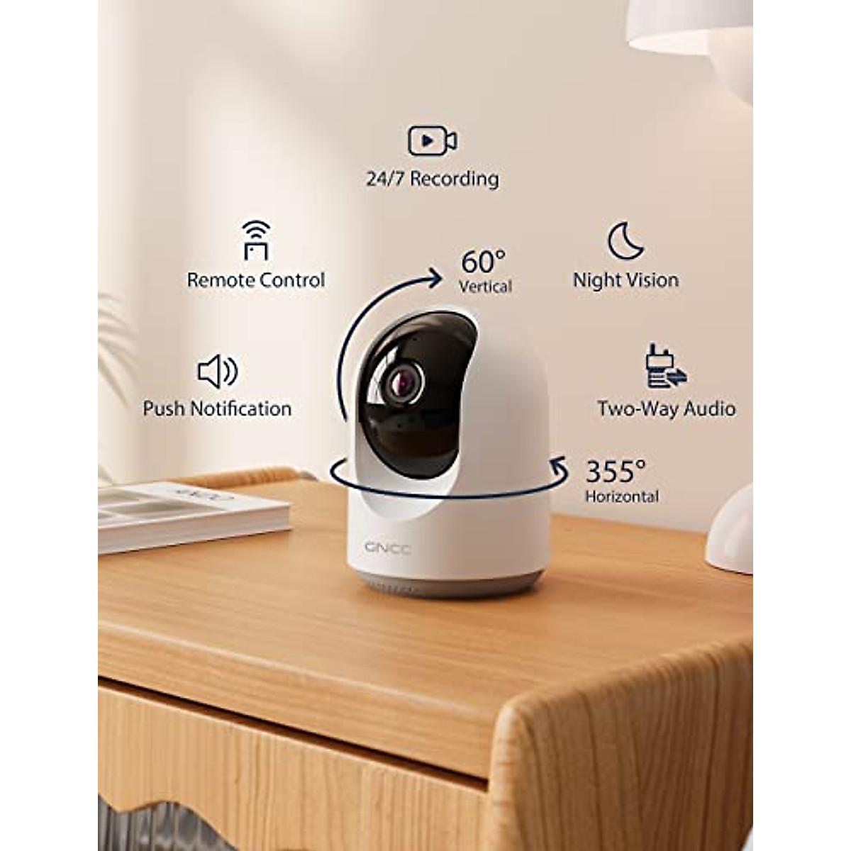 GNCC Pet Camera, Indoor Camera for Baby/Pet/Security with Night Vision, Dog Camera, 2-Way Audio, 2.4G WiFi, 360° PTZ Remote Control(Manual Up and Down), Smart Detection, SD&Cloud Storage, P1