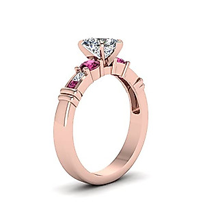 CaratYogi Dual Hoop Ring rose gold plated Created Pink Sapphire Heart shape Pink color Side Stone Engagement Rings channel Setting in Size 10 Minimal Surprise Gifts for Ladies