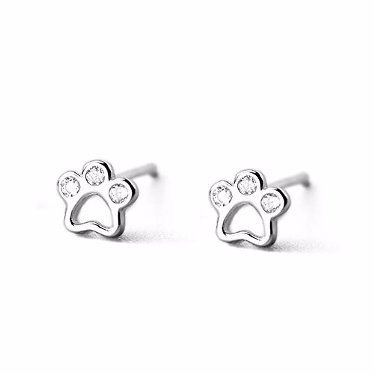 CZ Paw Earrings for Women Girls S925 Sterling Silver Cubic Zirconia Tiny Stud Tragus Post Pin Cute Paw Kitten Cat Puppy Dog Print Earrings Hypoallergenic Jewelry Gift for Pet Lover (silver)