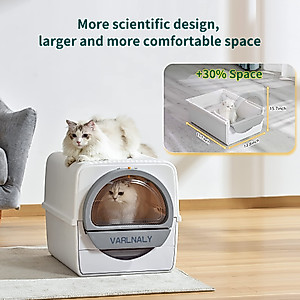 VARLNALY 4.0 Large Semi -Automatic-Cleaning Cat Litter Box, Pull-Out Non-Electric Fully Enclosed Litter Box, Prevents Urine Leakage, Isolates Odor, with Replacement Trash Box 24PCS, White