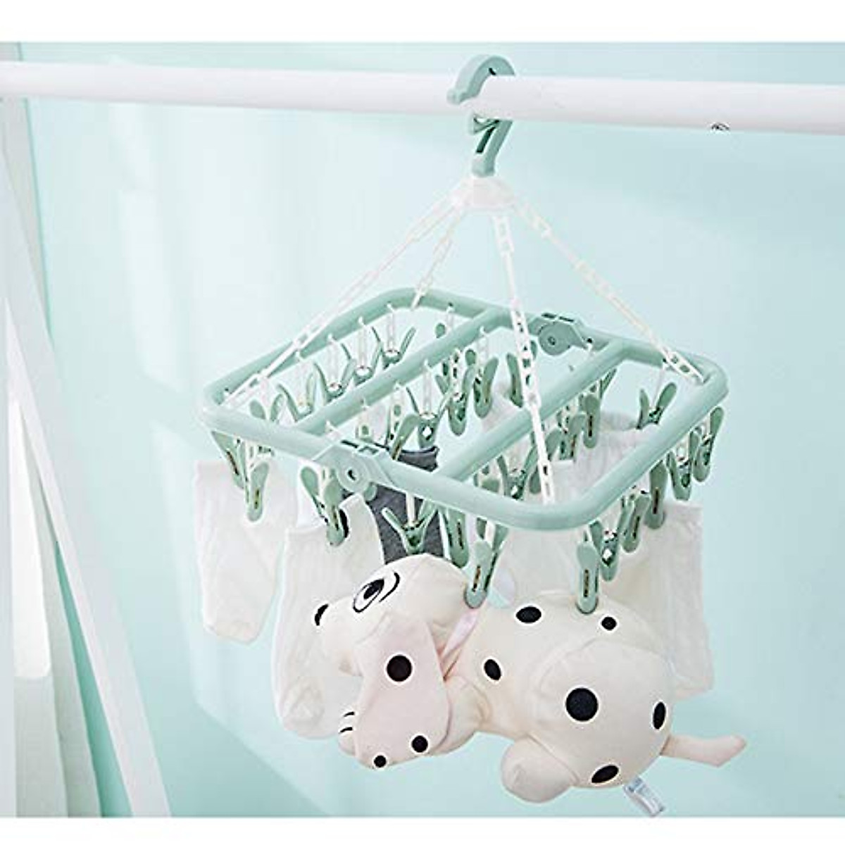TUKE 32 Clips Folding Clothes Dryer Hanger Children Adults Clothes Dryer Windproof Socks Underwear Plastic Drying Rack