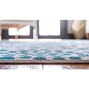 Unique Loom Modern Collection Geometric, Contemporary, Circles, Swirls, High-Low Pile, Indoor and Outdoor Area Rug, 7 ft x 10 ft, Ivory/Teal