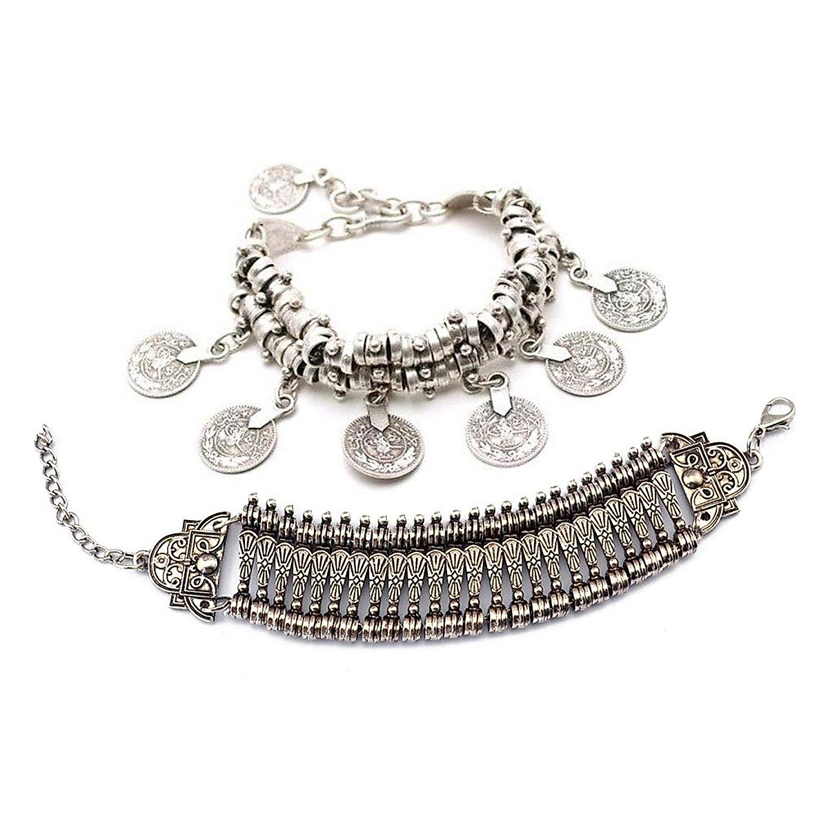 Zealmer Boho Bracelet Set Bohemian Coin Bracelet Tribal Statement Design Hand Bracelet 2 Types