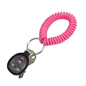 Lucky Line 2” Diameter Spiral Wrist Coil with Steel Key Ring, Flexible Wrist Band Key Chain Bracelet, Stretches to 12”, Neon Pink, 5 Pack (4106605)
