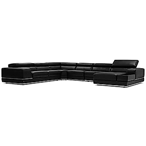 Zuri Furniture Wynn Black Leather Sectional Sofa with Adjustable Headrests - Right Chaise