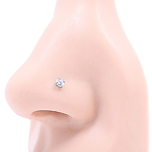 FANSING Nose Studs for Women Men L Shaped Nose Rings Surgical Steel Nostril Piercing Jewelry with Cubic Zirconia End Silver 3mm 20 Gauge