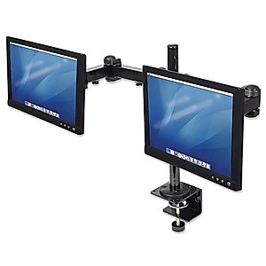 Manhattan Dual Monitor Stand Mount with Double-Link Swing Arms - Supports Two 13 in to 24 Inch Computer Screens up to 13 lbs., 180 Tilt / 180 Rotation, Clamp Mounting, Black - 420808