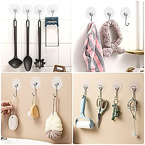 ZOCONE 20 Pcs Transparent Large Adhesive Hooks with Plastic Razor Blade Scraper, Waterproof Stainless Steel Sticky Hooks for Hanging Heavy Duty, Wall Hangers Without Nails for Home Kitchen (Round)