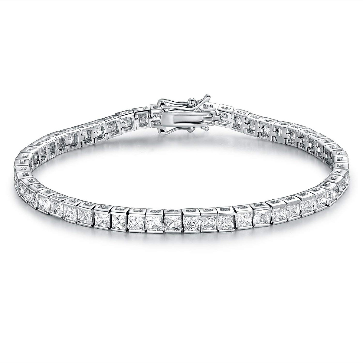 Gemsme White Gold Plated Square Bracelet for Women Classic Hypoallergenic 3.0mm Cubic Zirconia Tennis Bracelets 6.5 Inch