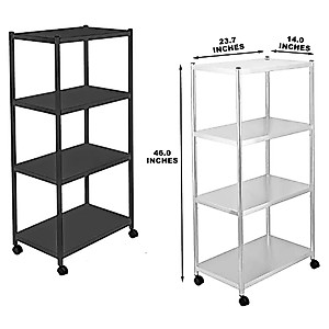 JEPRECO 4-Tier Stainless Steel Utility Shelving Unit with Wheels 23.6" L x 13.8" W x 43.5" H, Kitchen Baker's Rack Microwave Stand Cart for Kitchen Office Home, Multi-Purpose Organizer Rack (Black)