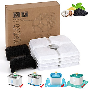 Cat Water Fountain Filters,Pet Water Fountain Filters Replacement Filters,Water Fountain Filters for 84oz/2.5L Automatic Pet Water Dispenser with 4 Pack Replacement Filters&2 Pack Sponges