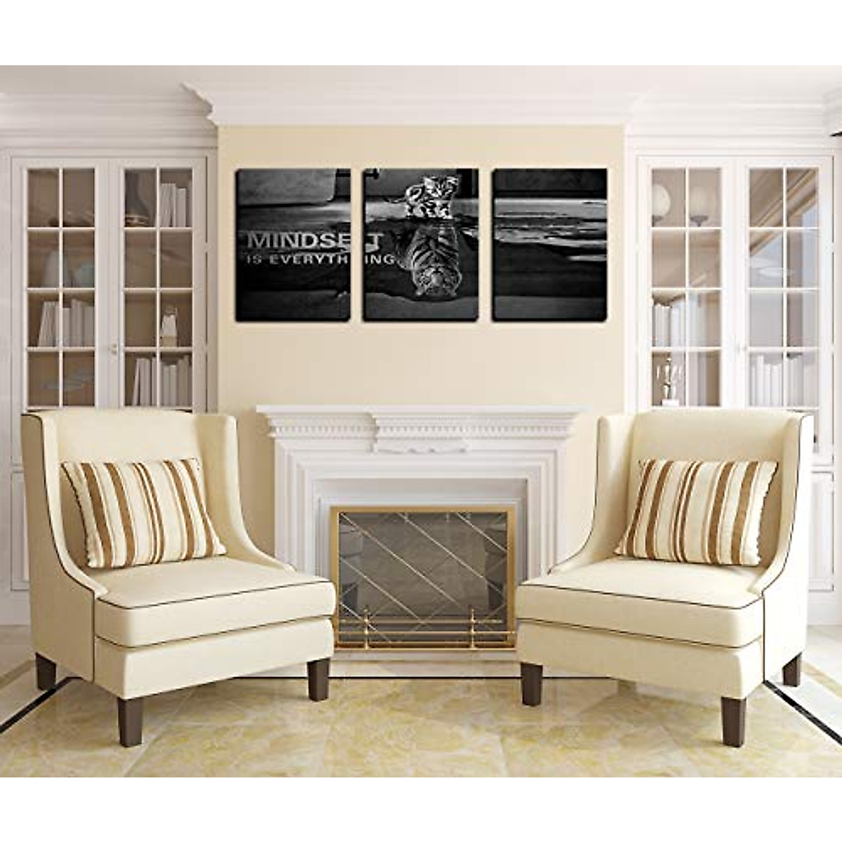 3 Panels Mindset is Everything Motivational Canvas Wall Art Inspirational Entrepreneur Quotes Poster Print Artwork Painting Picture for Framed Home Decoration Living Room office bedroom 36''W x 16''H