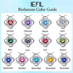 Love Knot Birthstone Necklace for Women, 925 Sterling Silver Love Knot Heart Birthstone Necklace Jewelry Natural or Created Gemstone Valentines Day Birthday Gifts for Her Mom Wife Girlfriend,