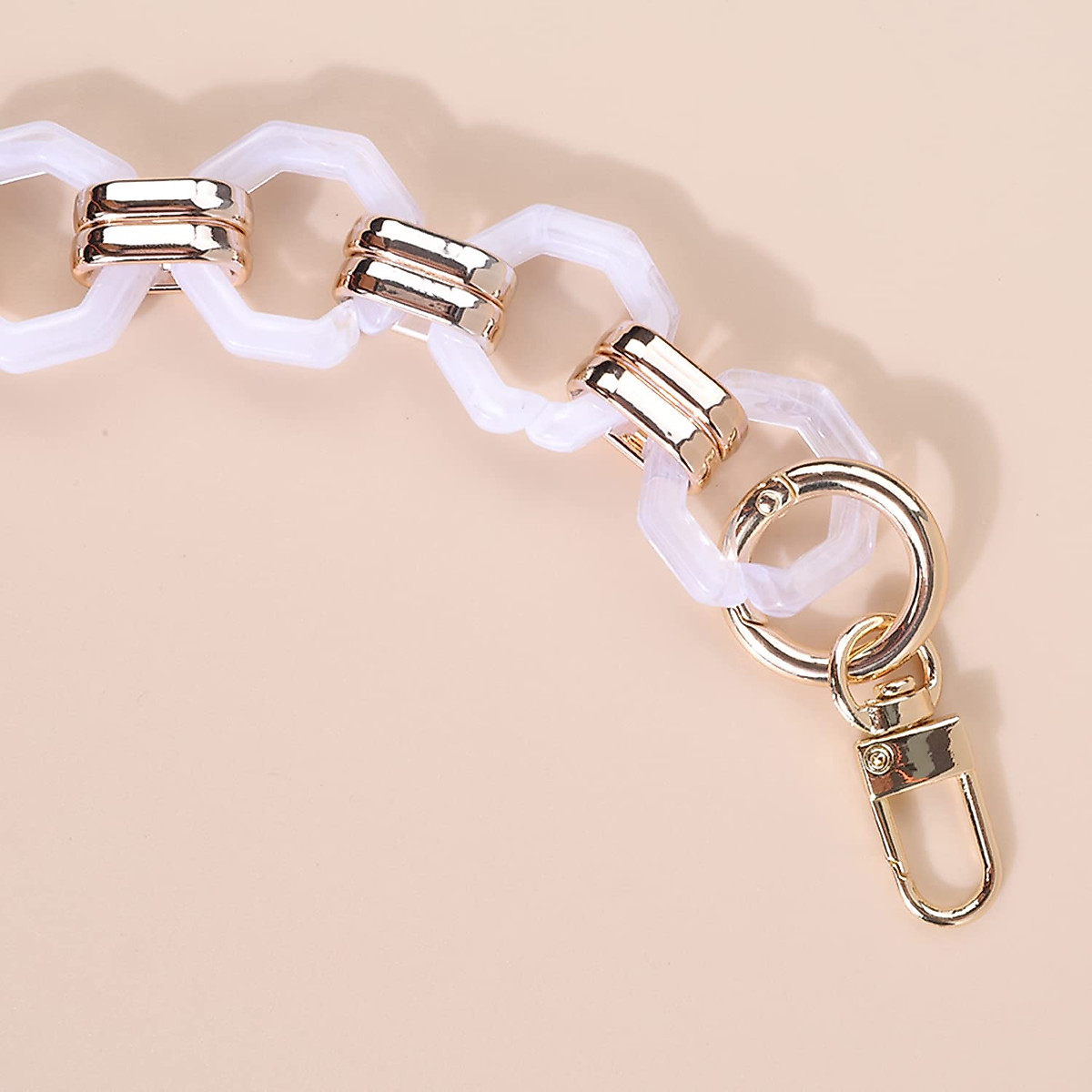 Chargances White Resin Purse Chain Strap Hexagon Link Bag chain Replacement Shoulder Cross Body Bag Handbag Chain with Mental Claps for Women (White)