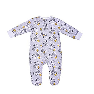 Peanuts Worldwide, LLC Snoopy Boys’ Coverall Footed Romper and Hat Set for Newborn – Grey