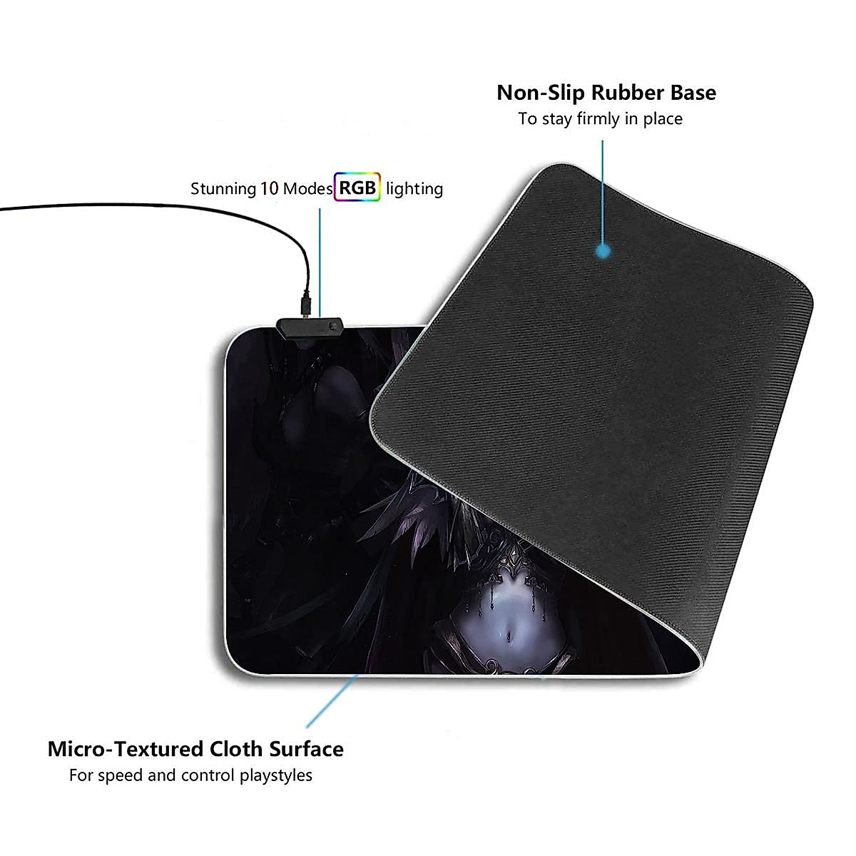 Sylvanas RGB Soft Gaming Mouse Pad Large Oversized Glowing Led Extended Mousepad Non-Slip Rubber Base Computer Keyboard Pad Mat 31.5X 11.8in