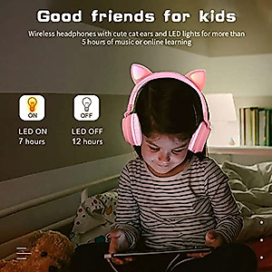 Aresrora Wireless Bluetooth Kids Headphones, Cat Ears Bluetooth Over Ear Headphones Volume Limiting,LED Lights, FM Radio, TF Card, Aux, Mic for iPhone/iPad/Kindle/Laptop/PC/TV (Purple)