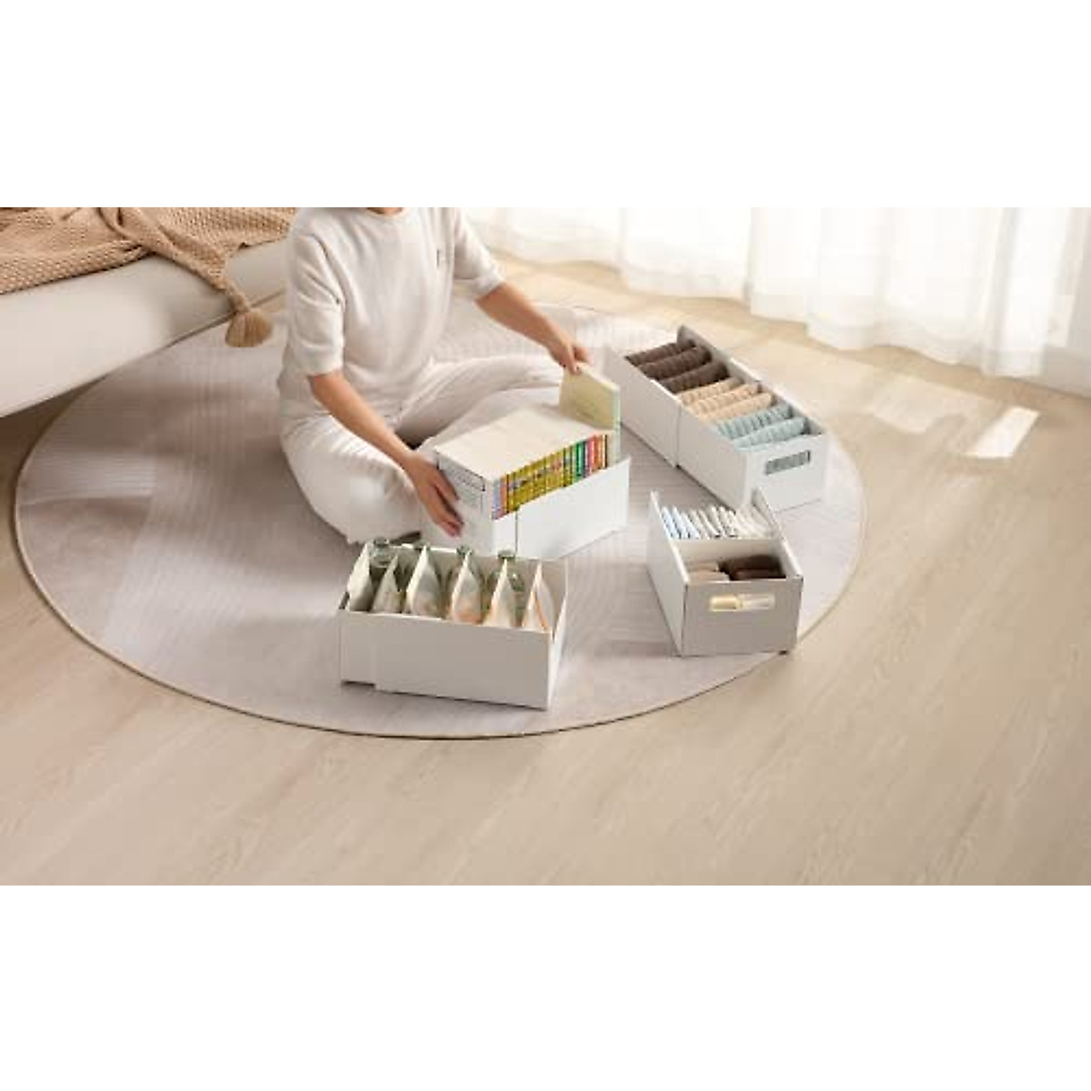 WELLHONG Long 19.69 inch Kitchen Adjustable Organizer and Storage bins, Front Dip Opening Organization with Handle for Cabinet, Shelf, Closet, Cupboard - 1Pack - Pure White