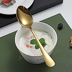 Gold Dinner Spoons, Kyraton 6 Pieces 7.5" Stainless Steel Table Spoon With Titanium Gold Plating, Gold Soup Spoons, Dessert Spoons Sliverware Dishwasher Safe Set of 6