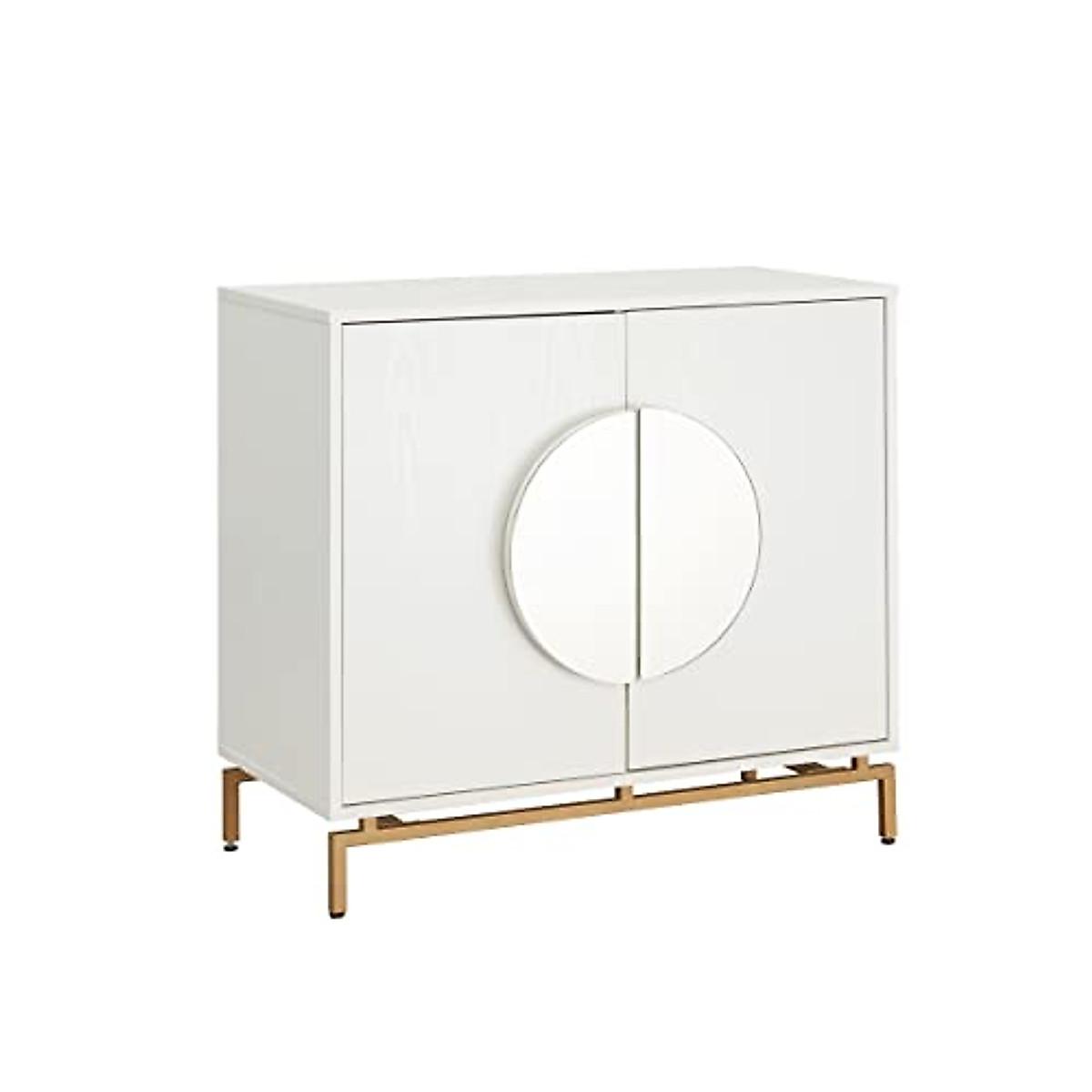 Home Source 31.5'' White Modern Bar Cabinet, Wooden Double Door Cabinet with Half Moon Handles, Storage Cabinet with Wine Rack, Solid Metal Legs, Spacious Counter Top