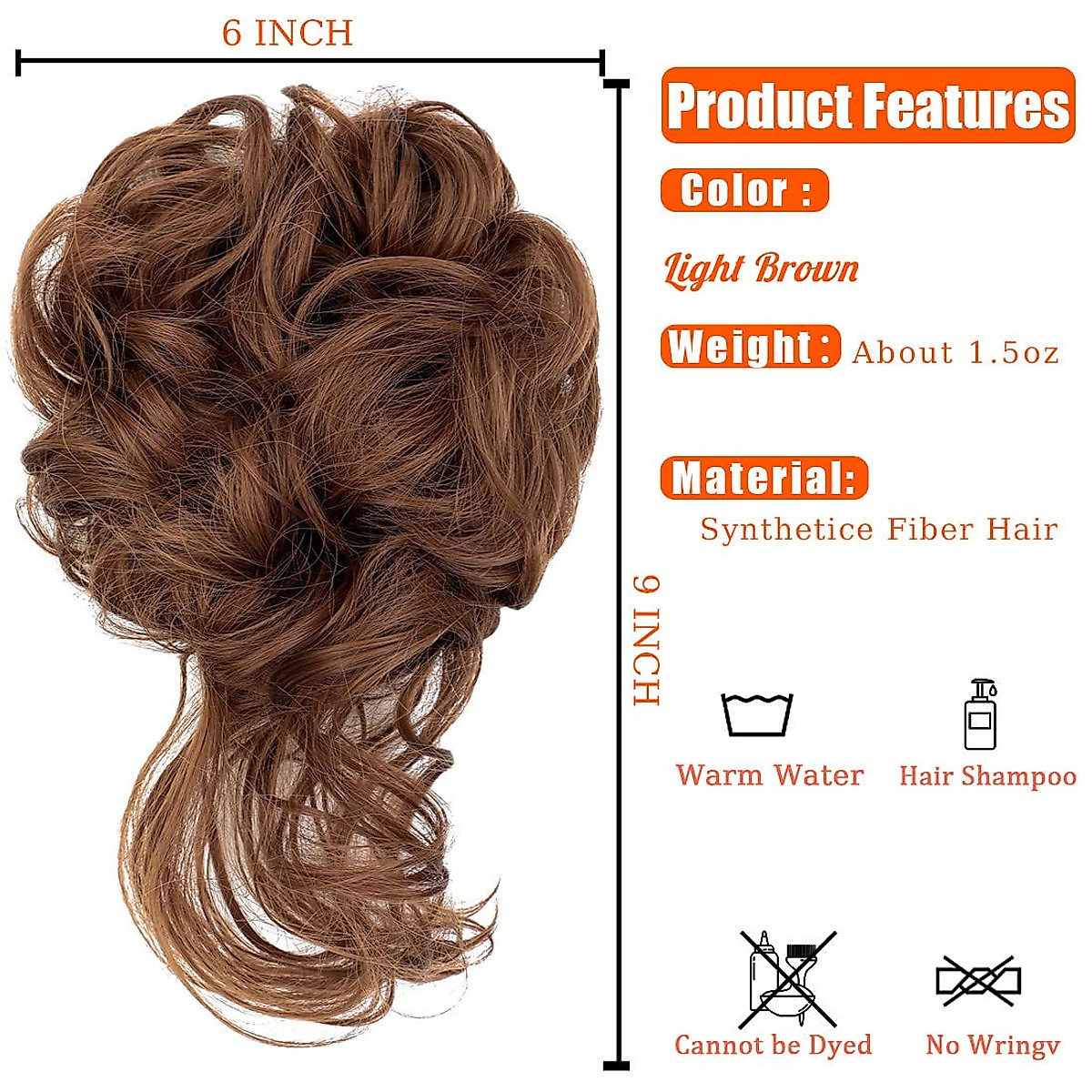 Messy Bun Hair Piece,Qunlinta Long Wavy Tousled Updo Hair Bun Extensions Wavy Hair Wrap Ponytail Hairpieces Hair Scrunchies with Elastic Hair Band for Women Girls -Light Brown