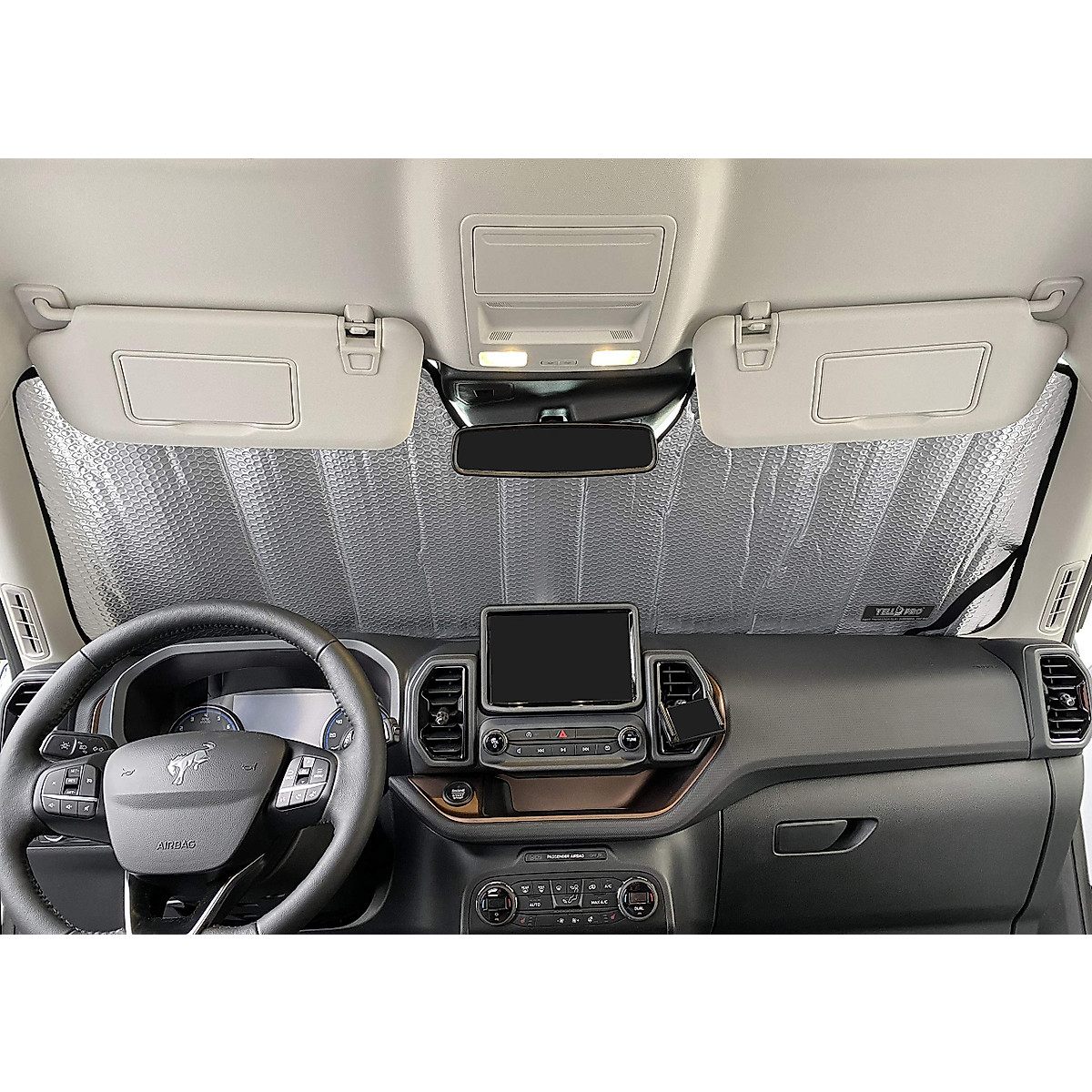 YelloPro Custom Fit Reflective Windshield Sunshade for 2021 2022 2023 2024 Ford Bronco Sport SUV, Base, Big Bend, Outer Banks, Badlands, First Edition [Made in USA]