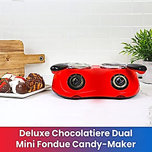 Total Chef Deluxe Chocolatiere Dual Electric Melter for Chocolate and Candy Melts, 17.6 oz (500 g), Fondue Pot, DIY Candy Maker with 100+ Piece Accessory Kit for Dessert, Special Occasion, Red