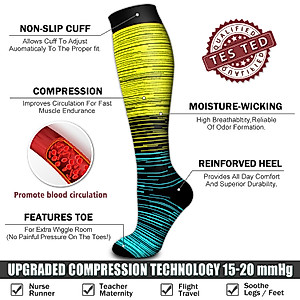 Bluemaple 6 Pack Copper Compression Socks for Women and Men Circulation-Best Support for Medical, Running,Nursing,Athletic