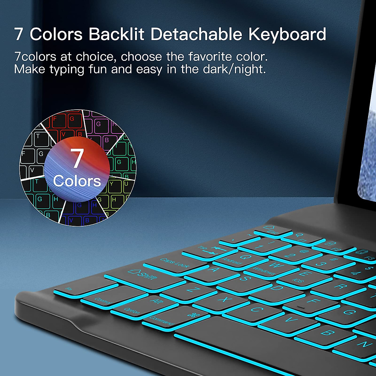 JUQITECH Backlit Keyboard Case for Samsung-Galaxy-Tab A8 10.5 2022 Smart Soft Case with Bluetooth Keyboard for Galaxy Tab A8 10.5" SM-X200/X205/X207 Detachable Wireless Keyboard Tablet Cover, Black