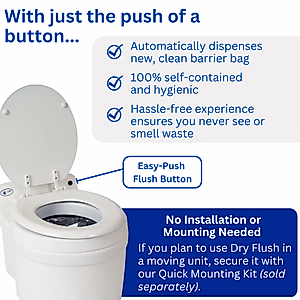 Laveo Dry Flush Toilet - Waterless, Portable, Self Contained and Easier to Use than an Incinerating or Composting Toilet. Great for Tiny Homes, Vans, Boats, Camping, RVs and Off Grid, LDPE, White