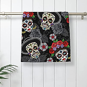 Perinsto Sugar Skulls Hand Towel Day of The Dead Decorative Fingertip Towels Multipurpose for Bathroom Kitchen Gym and Spa, 27.5" X 15.7"