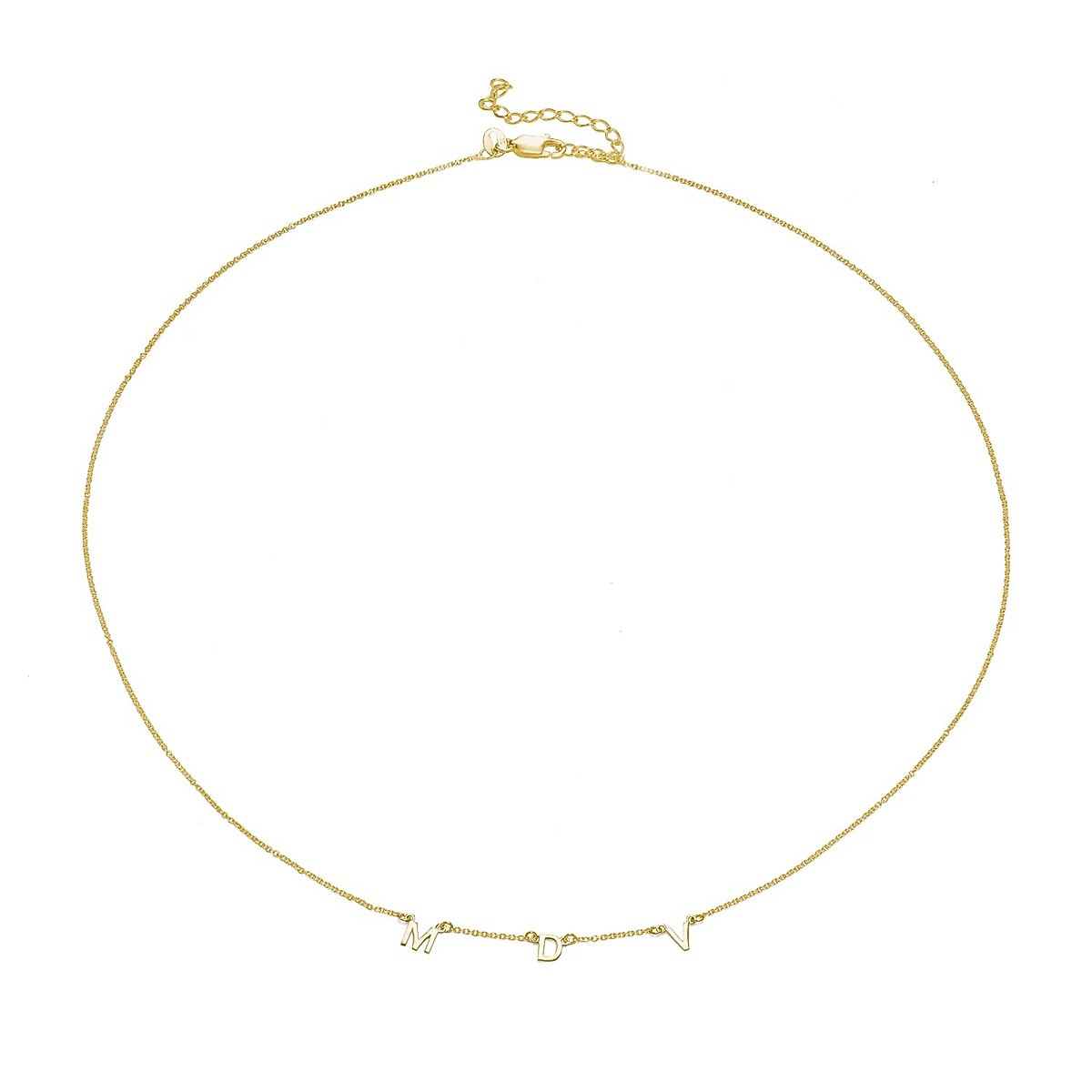 Oak&Luna - Personalized Inez Initial Necklace With Up to 8 Initials - Dainty Jewelry for Her, Woman - Custom Designer Gift for Mother's Day, Birhday, Christmas - Gemstone & Diamond Option (14k Yellow Gold, No Gemstone)