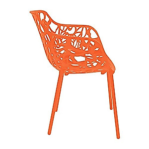 LeisureMod Devon Modern Aluminum Indoor-Outdoor Stackable Patio Dining Armchair, Orange