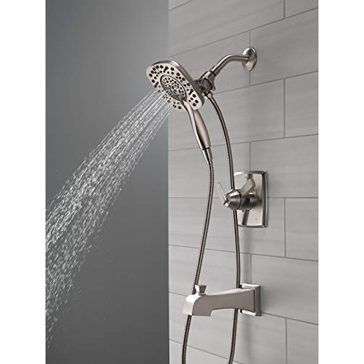Delta Faucet Ashlyn 17 Series Dual-Function Tub and Shower Trim Kit with 2-Spray Touch-Clean In2ition 2-in-1 Hand Held Shower Head with Hose, Stainless T17464-SS-I (Valve Not Included)