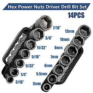 Apalie 14Pcs Hex Power Nuts Driver Drill Bit Tools Set,1/4 Inch Hex Shank Socket Adapter, Metric Screw Socket Wrench Set
